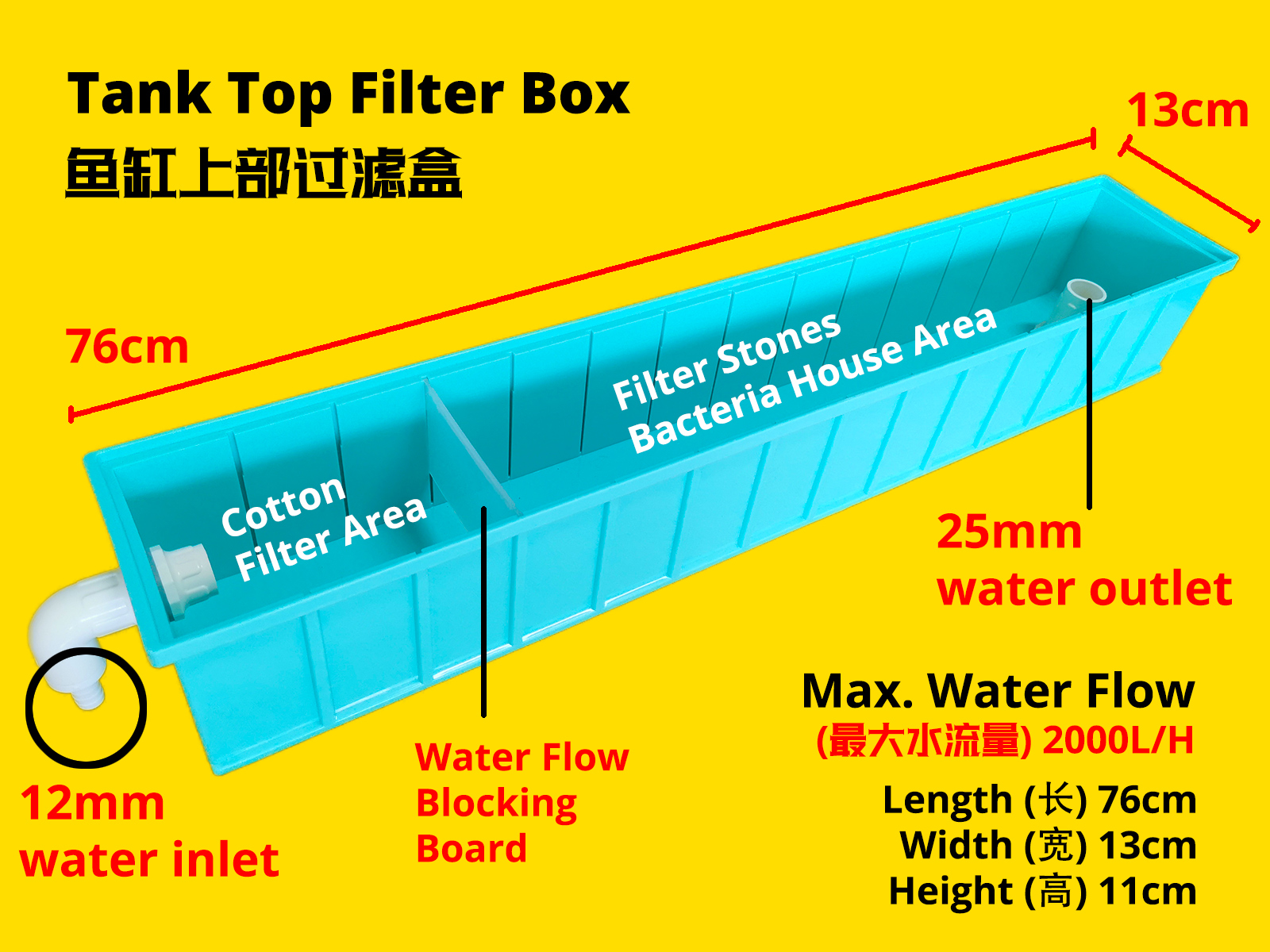 Aquarium Filter Box Set 76cm Top Filter Long Box Fish Tank Top Extra ...