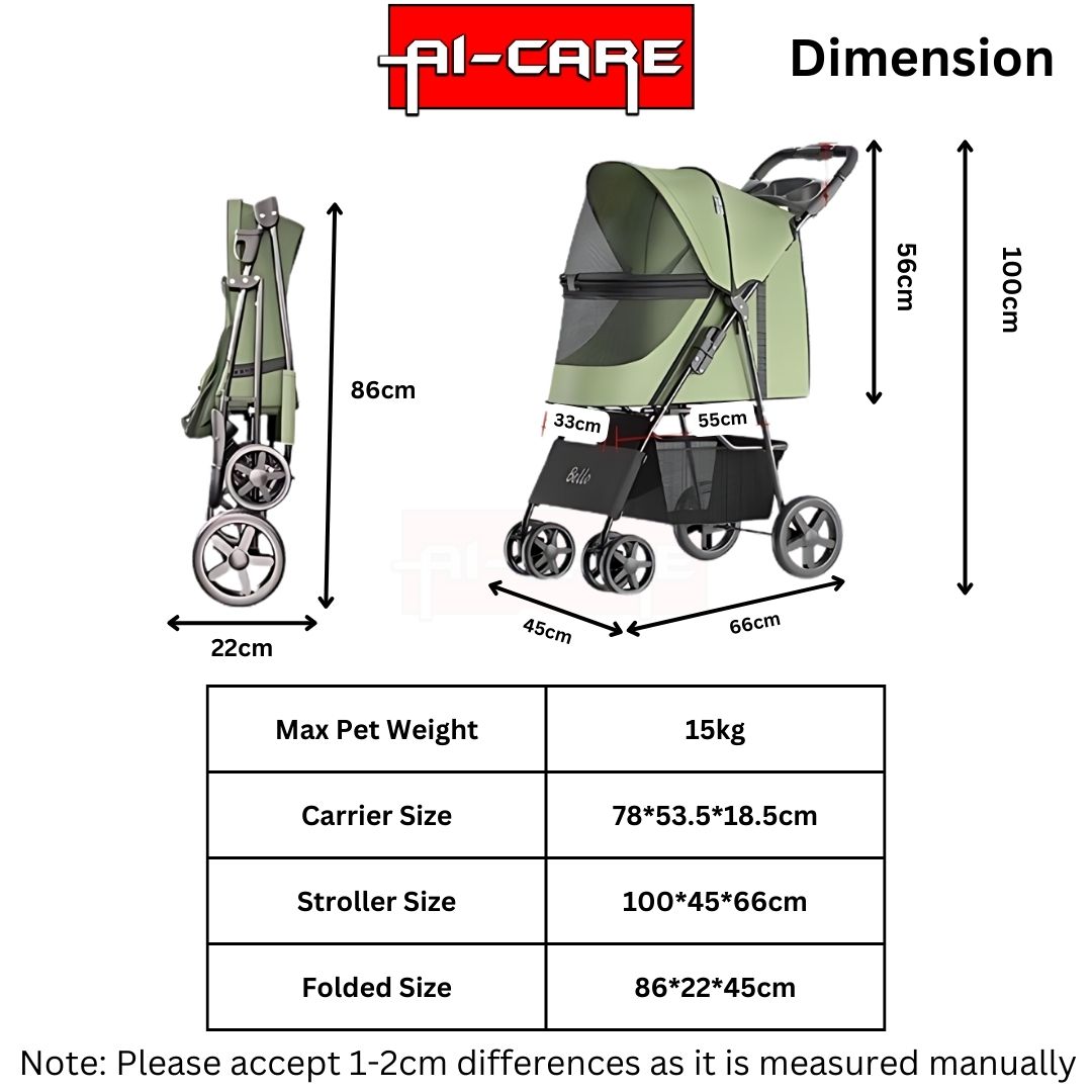 Bello Stroller Pet Trolley Outdoor Stroller Foldable Breathable For Cat ...