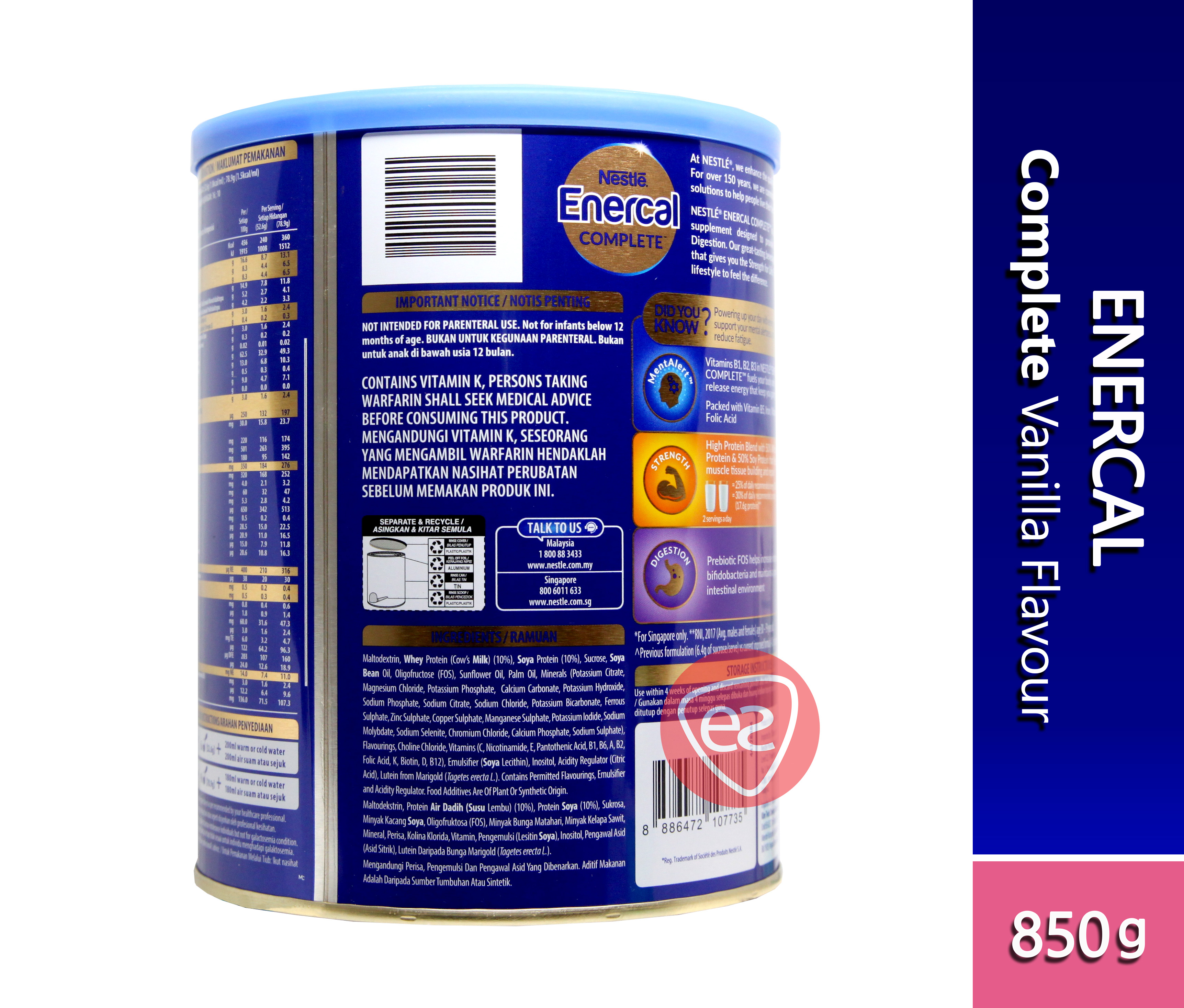 Nestle Enercal Complete Balanced Nutrition Vanilla Flavour 850g | Shopee Singapore