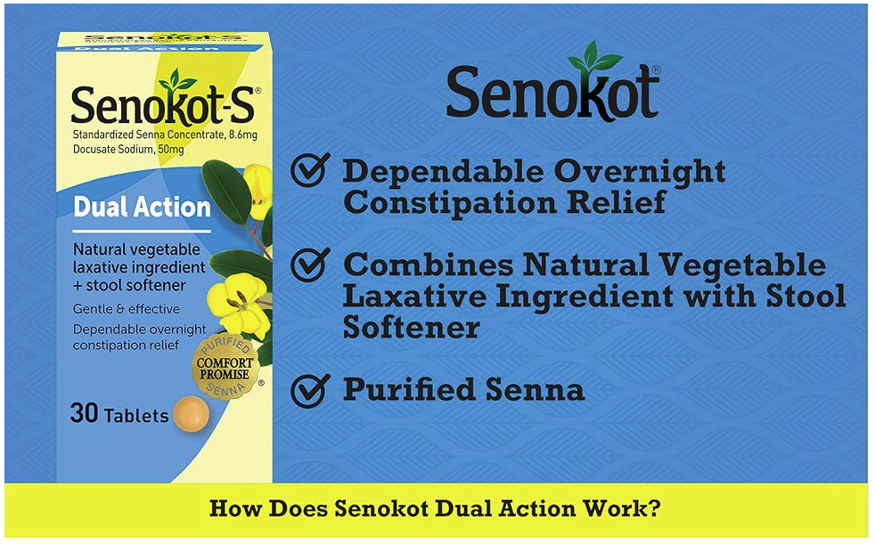 Senokot S Dual Action Natural Vegetable Laxative Ingredient Plus Stool ...
