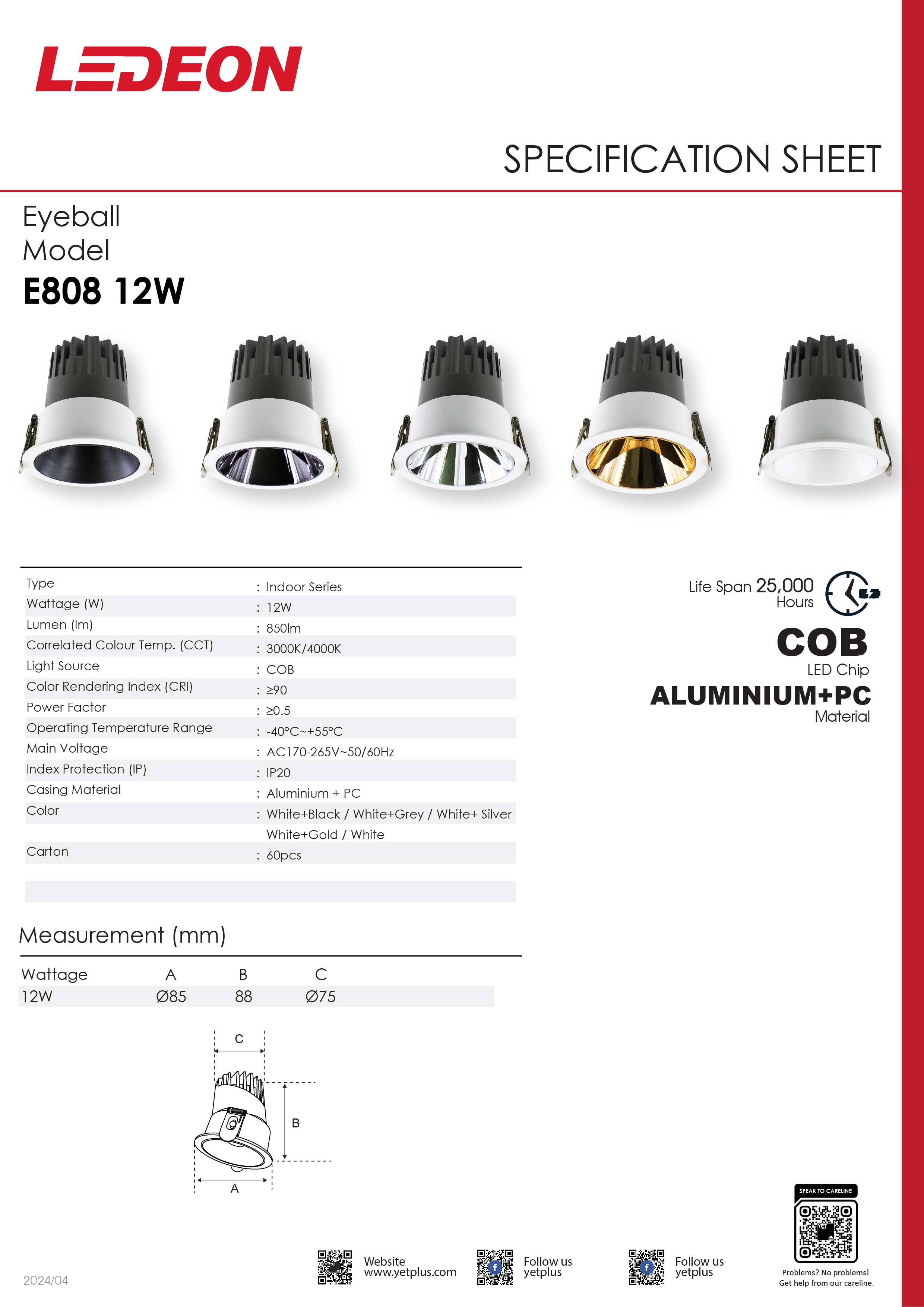 YETPlus LEDEON SMD COB LED Anti Glare Recessed Ceiling Spotlight ...