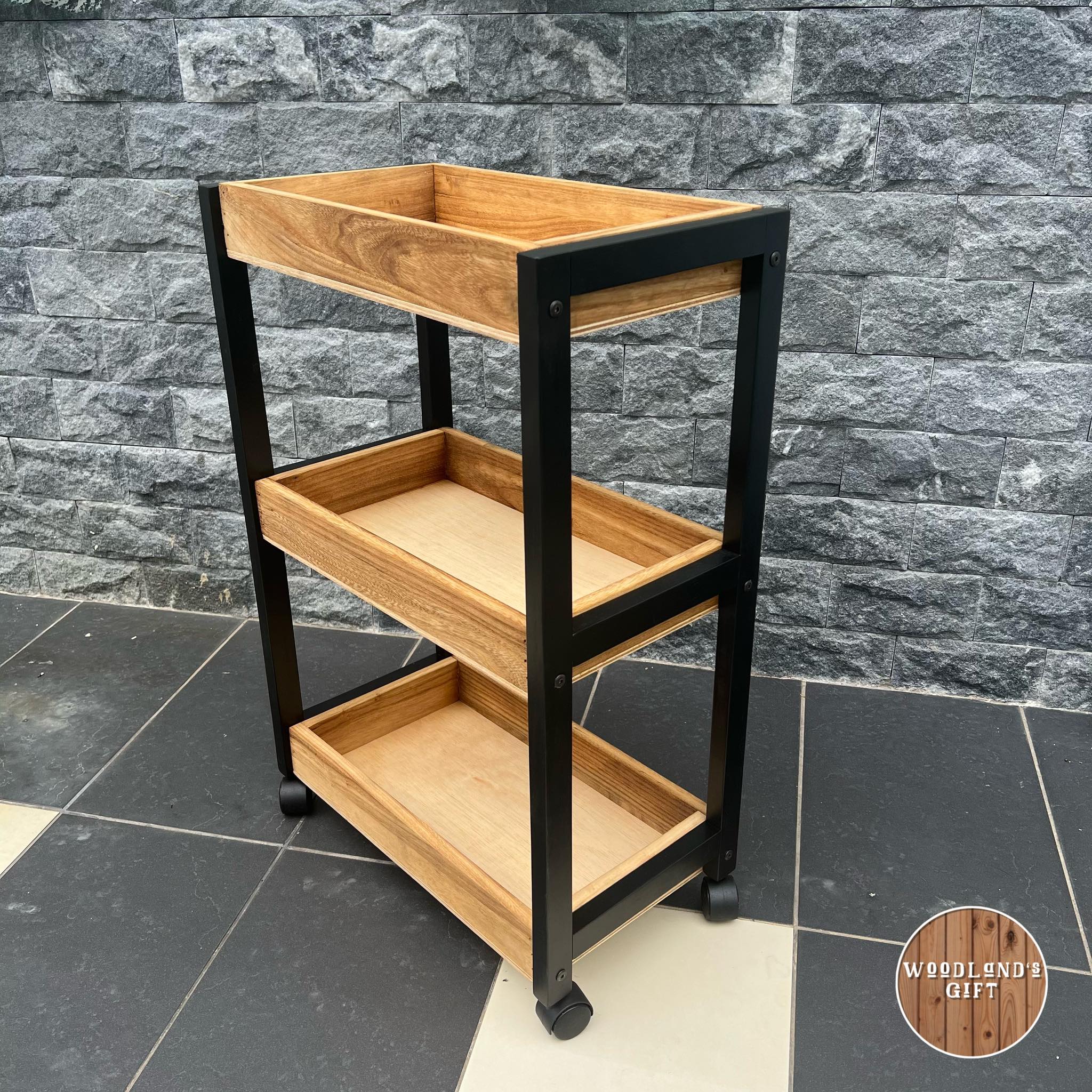 3 Tier Wooden Multifunction Storage Trolley Rack Office Shelves Home ...