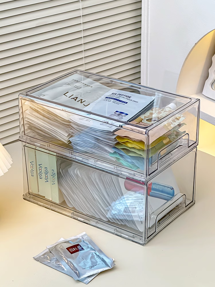 Mask Facial Storage Box Organizer Transparent Large Capacity Stackable ...