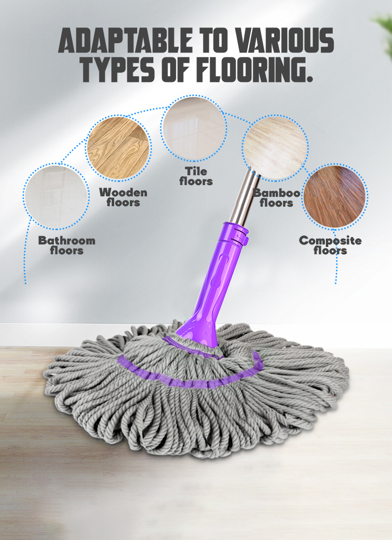 Auto Wringing Hands-Free Mop 55cm Large 360 Degree Squeeze Mop For Wall ...