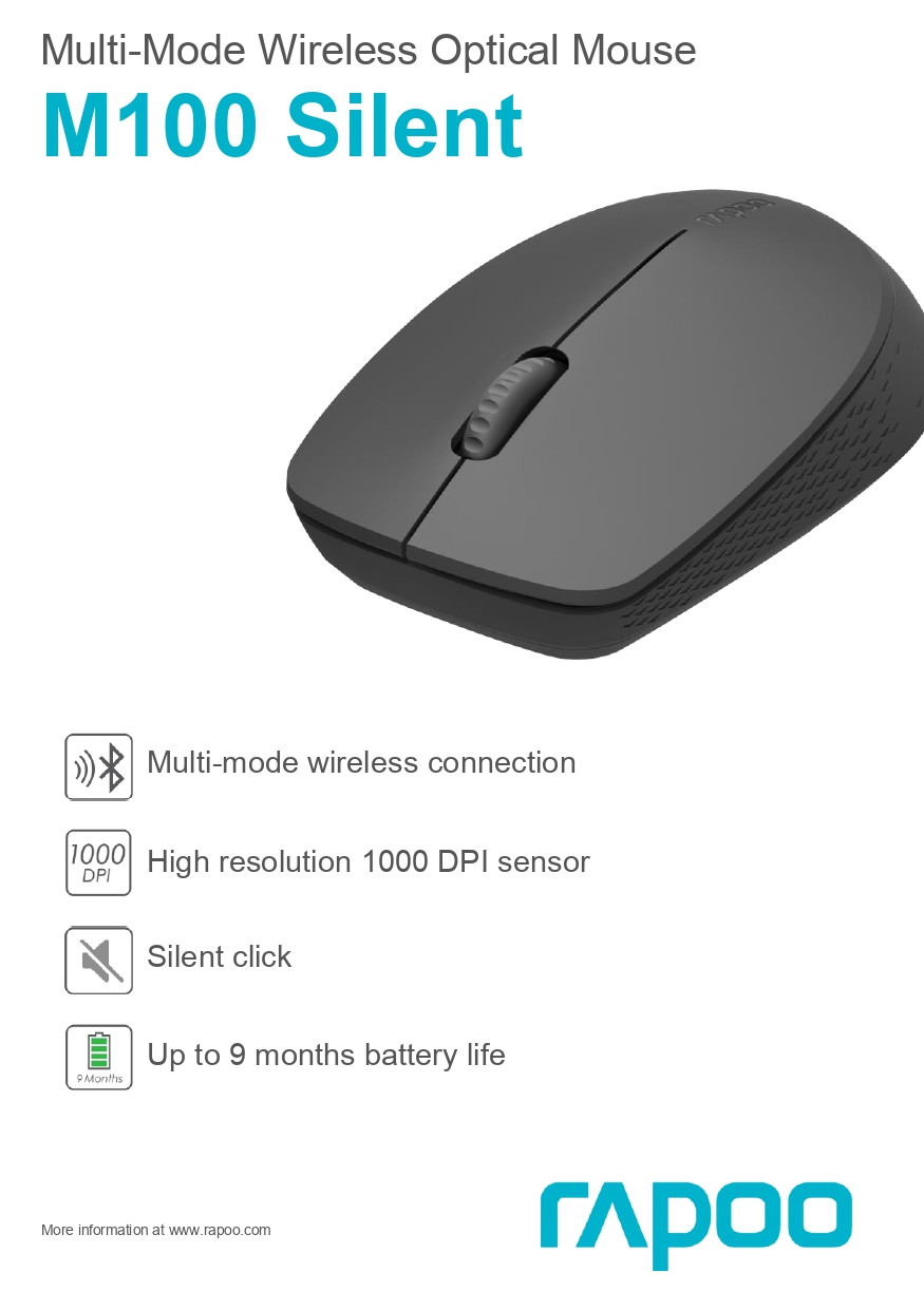 Rapoo M100 Silent Multi-Mode Wireless Bluetooth Mouse - Blue/Red/Grey ...