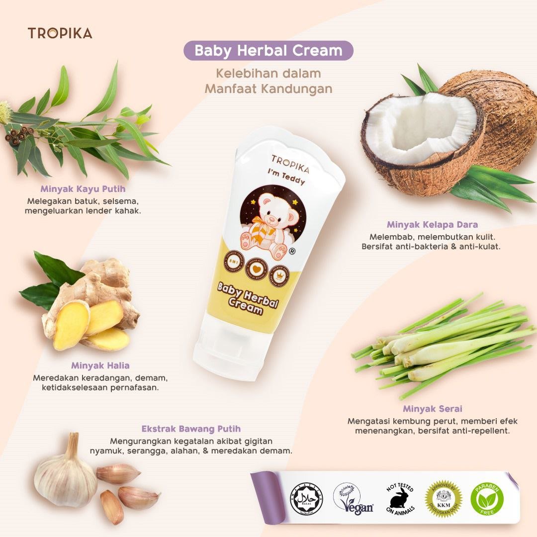 TROPIKA HERBAL BABY CREAM Bloating BABY Stomach Rash Cough Cold Phlegm ...
