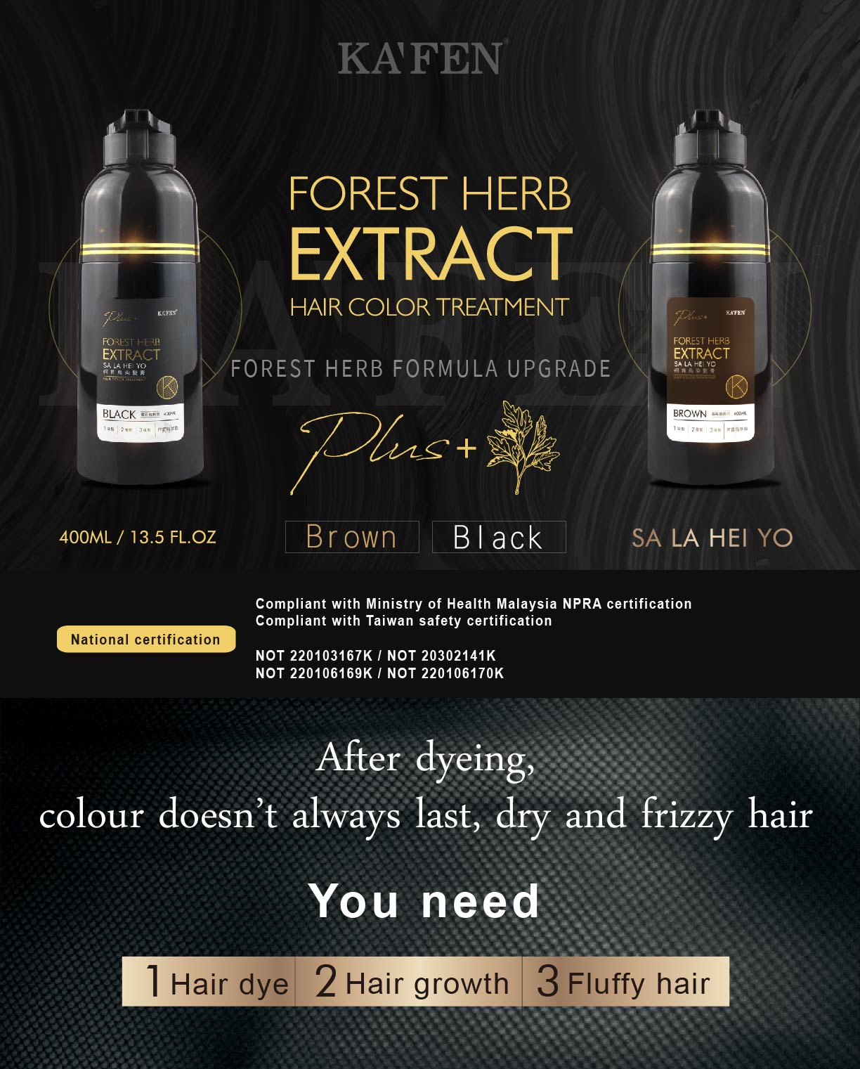 Kafen Forest Herbs Extract Hair Color Shampoo 400ml (Black/Brown/Cocoa ...
