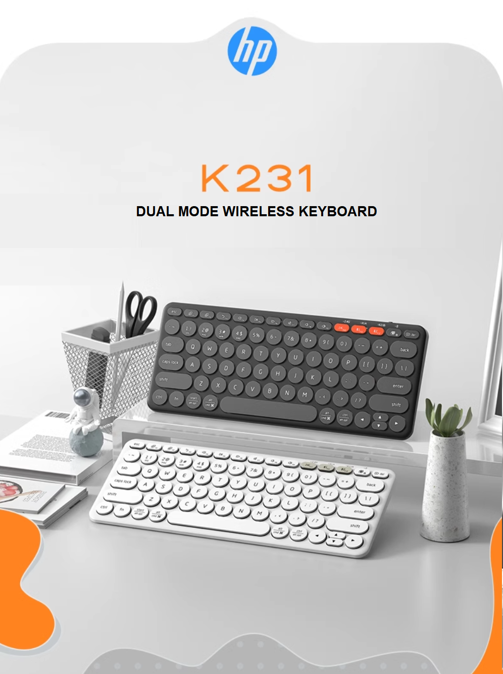 HP K231 DUAL MODE WIRELESS BLUETOOTH + 2.4GHZ RECHARGEABLE KEYBOARD ...