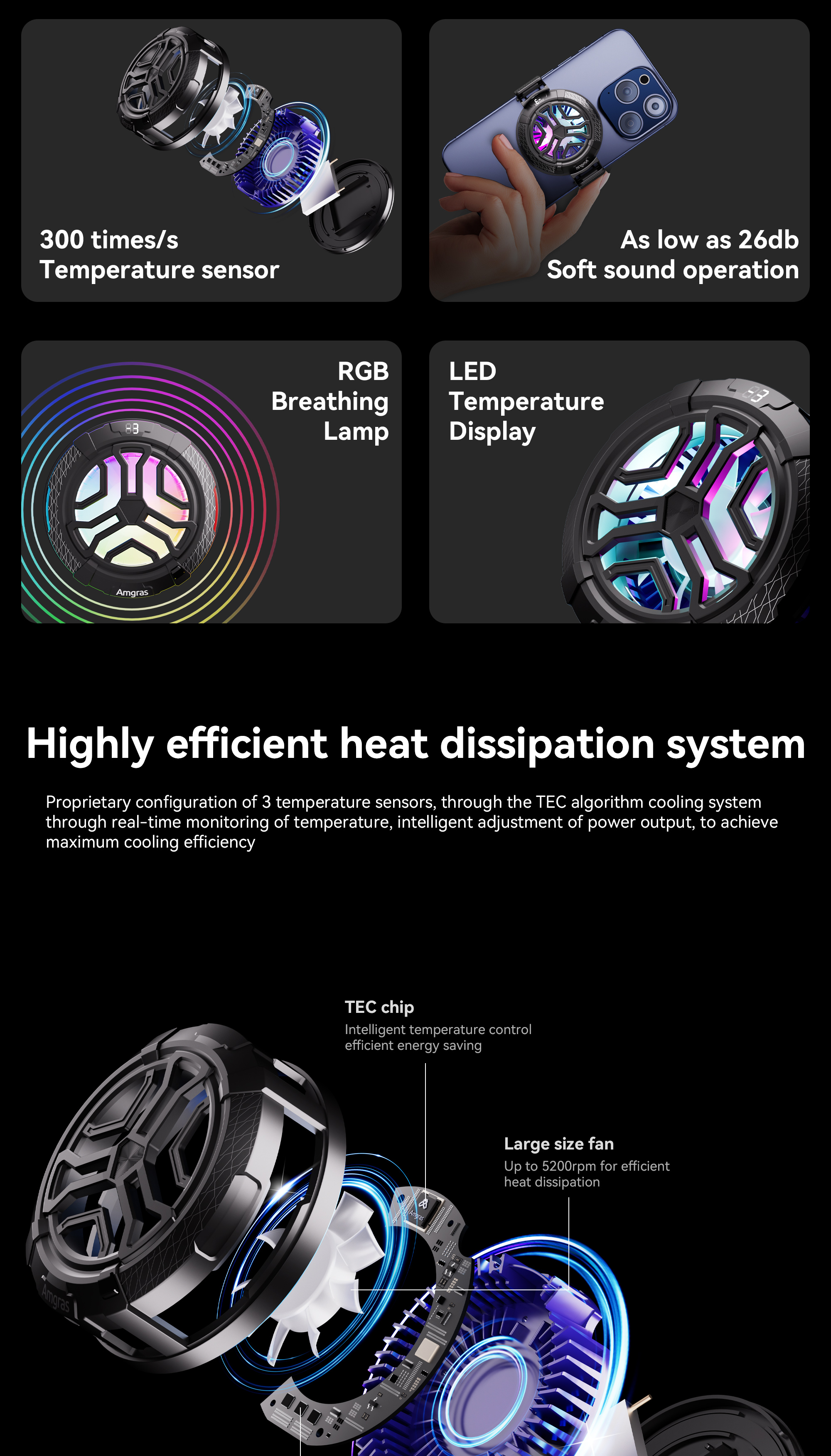 Amgras iceWorld Pro Phone Cooler gaming Mute Dissipate Fan Cooling ...