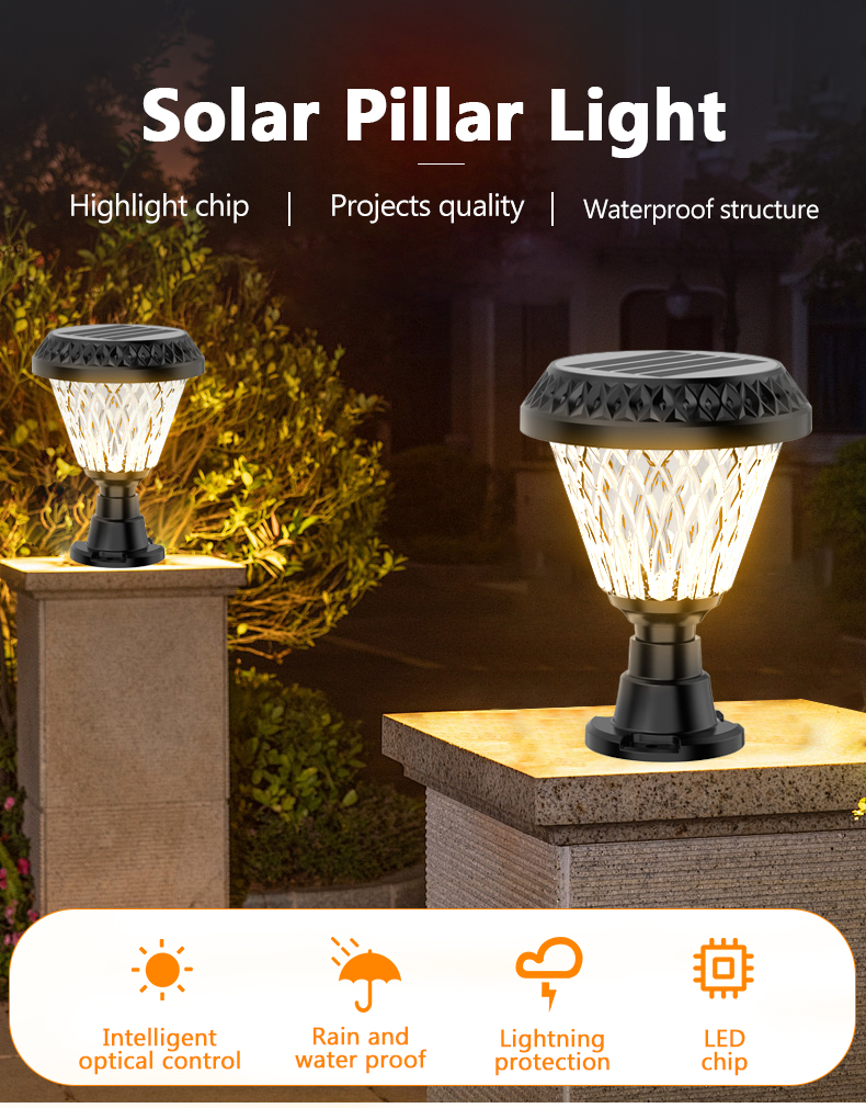 lampu pagar solar gate light outdoor waterproof solar pillar light 4 ...