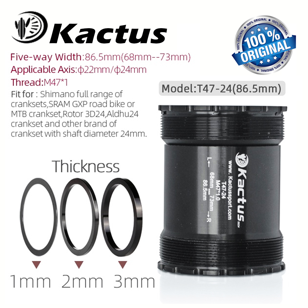 KACTUS T47 Ceramic Bottom Bracket for Shimano 24mm Crankset 85.5mm ...