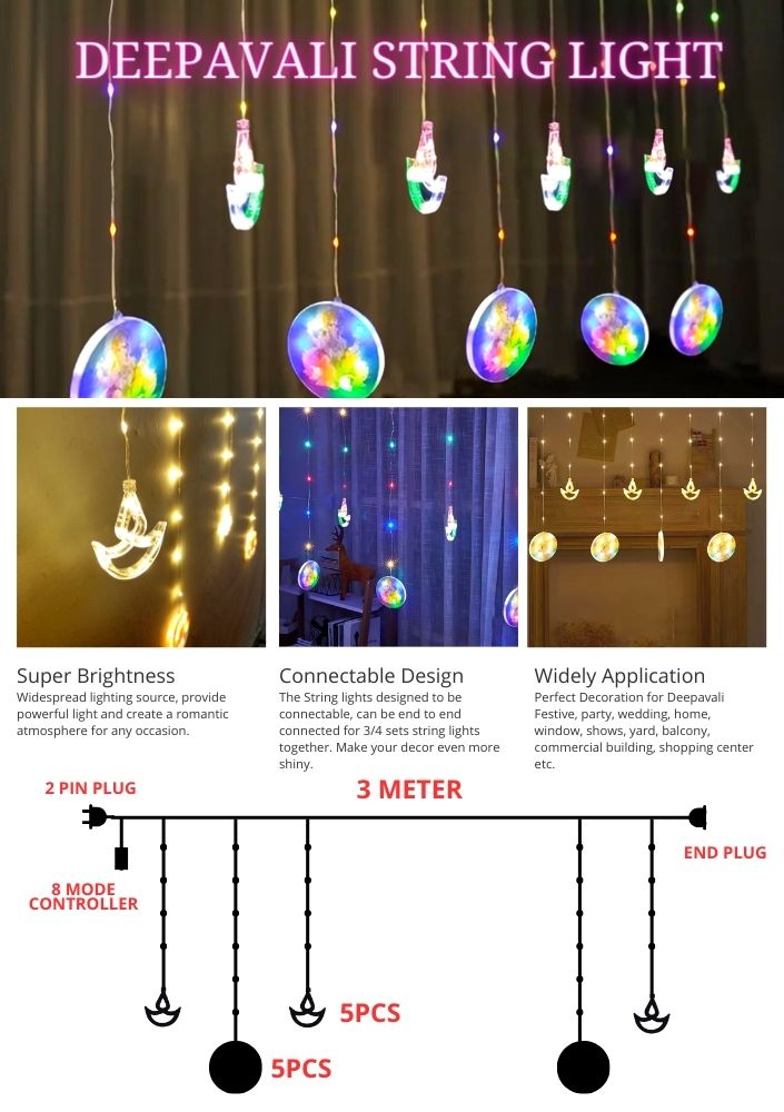 VINAYAGAR / LAKSHMI String Light Deepavali Light Diwali Light Lampu LipLap Waterproof Fairy ...
