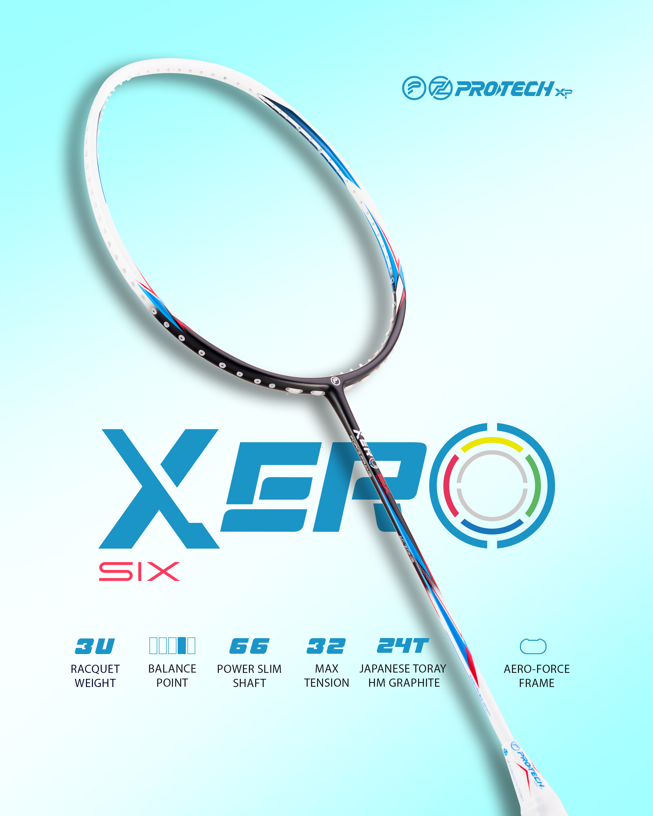 PROTECH Badminton Racket - XERO SIX (3UG1)(MAX 32LBS)(FREE String ...