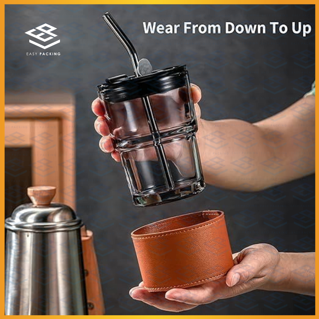 GLASS STRAW CUP WITH LID HEAT COLD RESISTANBOTTLE GLASS MUG TRANSPARENT ...