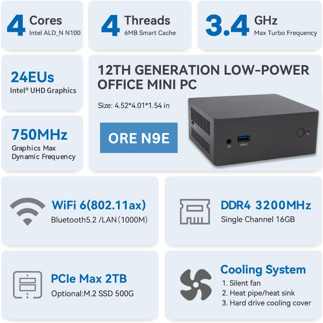 ORE N9E Intel N150 Windows Mini PC 32GB DDR4 RAM 2TB NVME SSD PC Gaming PC Computer Desktop ...