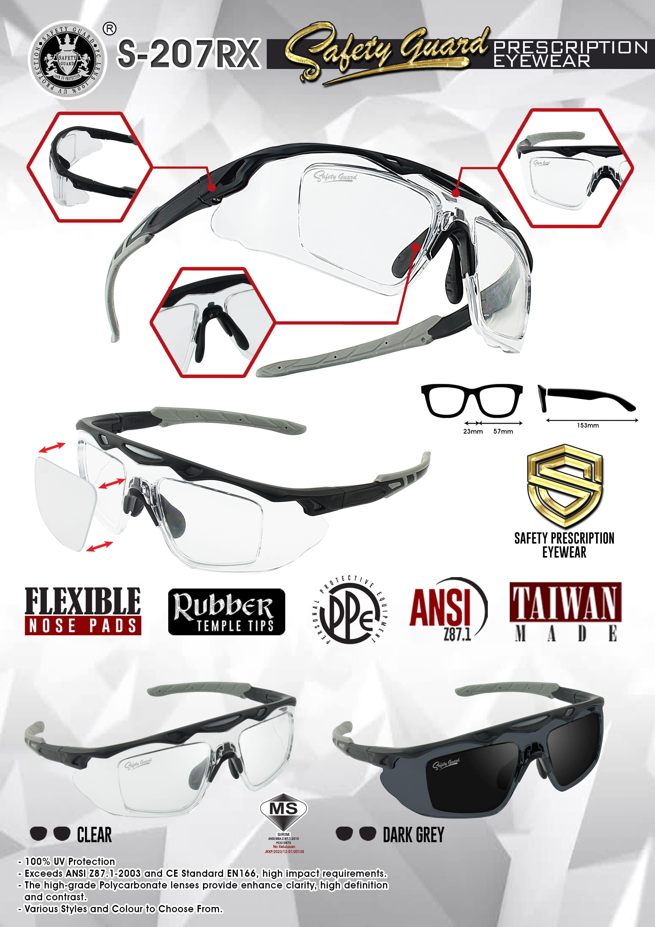 SAFETY GUARD S-207 RX SIRIM PRESCRIPTION GLASSES S207 SPEC SAFETY ANSI ...