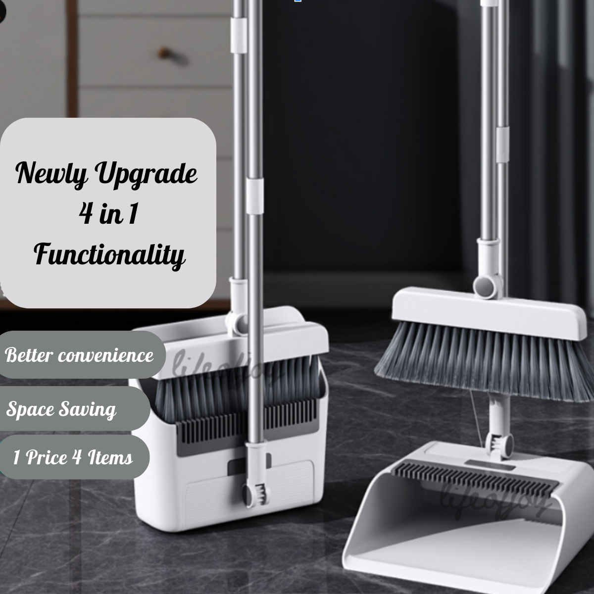 4 in 1 Foldable Broom Dustpan Set 2 in 1 Broom Set Water Wiper Penyapu dan Penyodok Set Lantai ...
