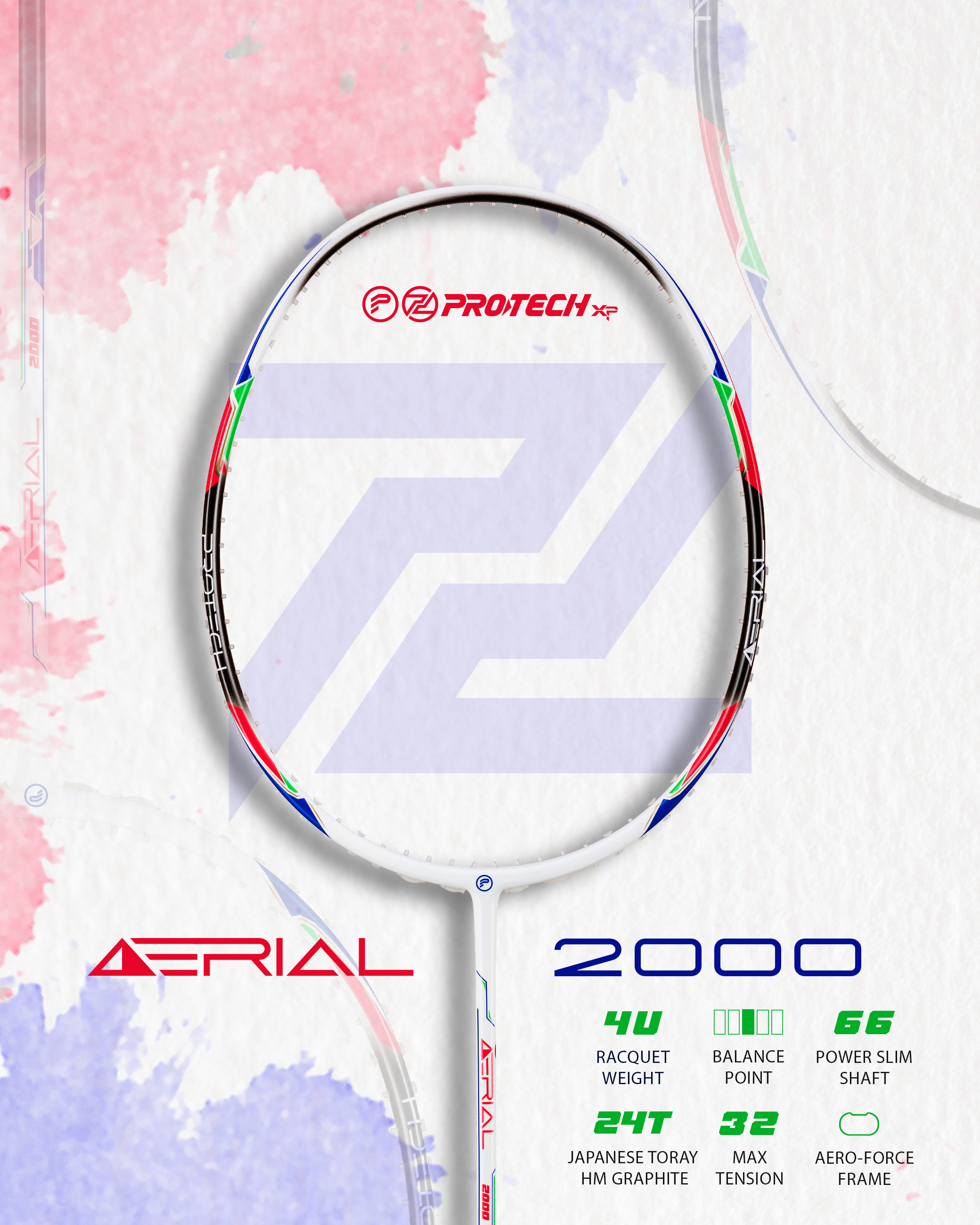 PROTECH Badminton Racket - Aerial 2000 (4UG1)(MAX 32LBS)(FREE String ...