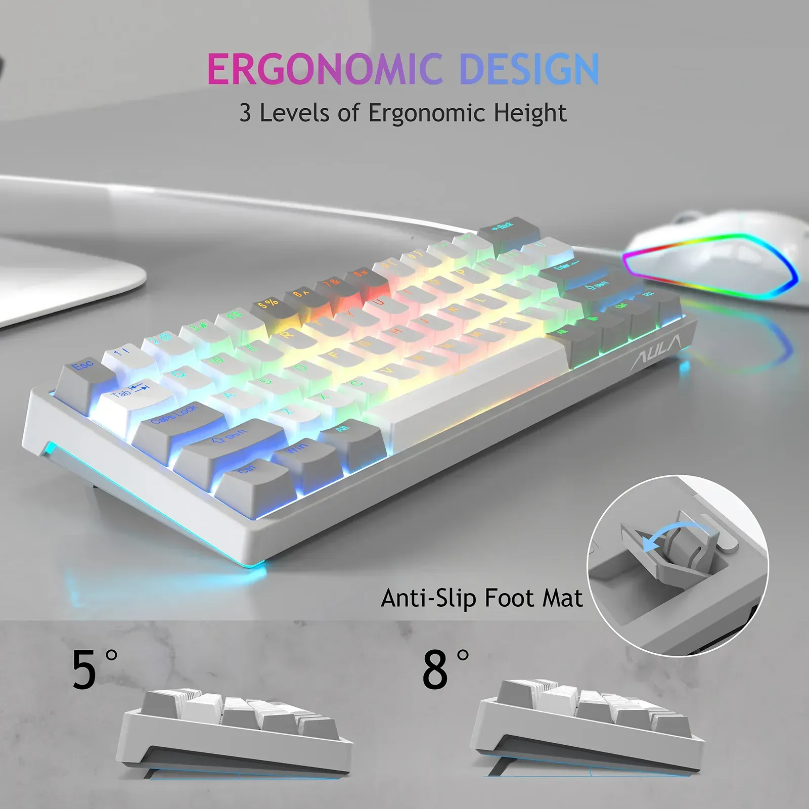 HOT AULA F3261 61 Keys / AULA F3268 68 Keys RGB Swappable Mechanical ...