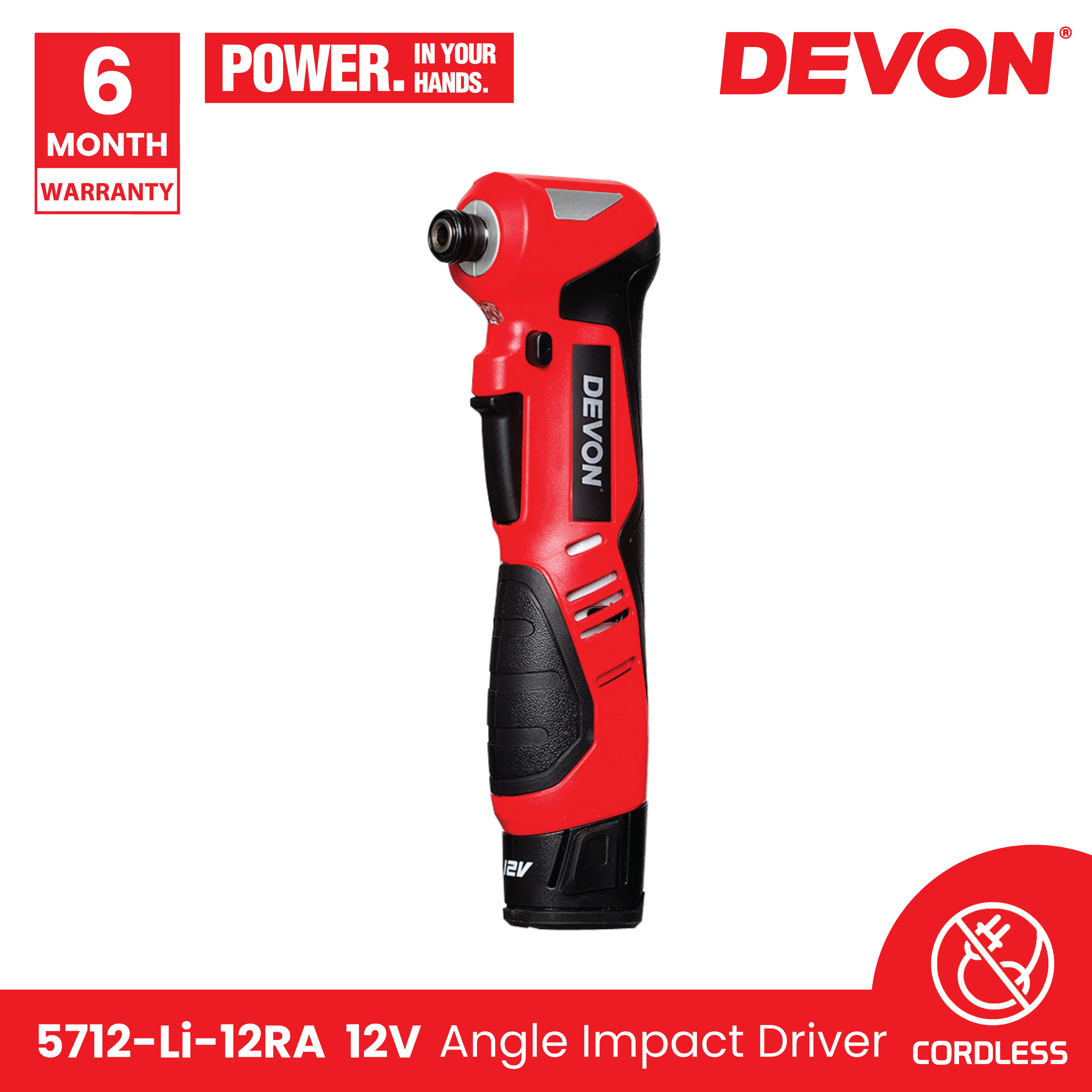 DEVON 5712-Li-12RA 12V Lithium-Ion Cordless Angle Impact Driver 1/4 ...