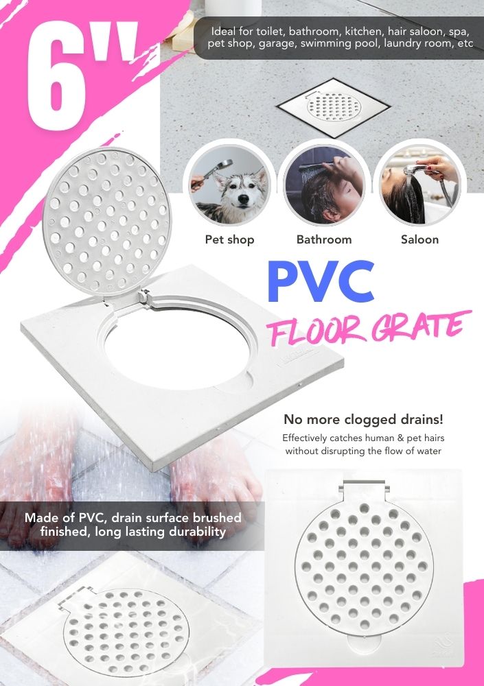 6" PVC Bathroom Toilet Floor Grating Floor Trap Hair Toilet Laundry Drain Cover Penutup Lubang ...