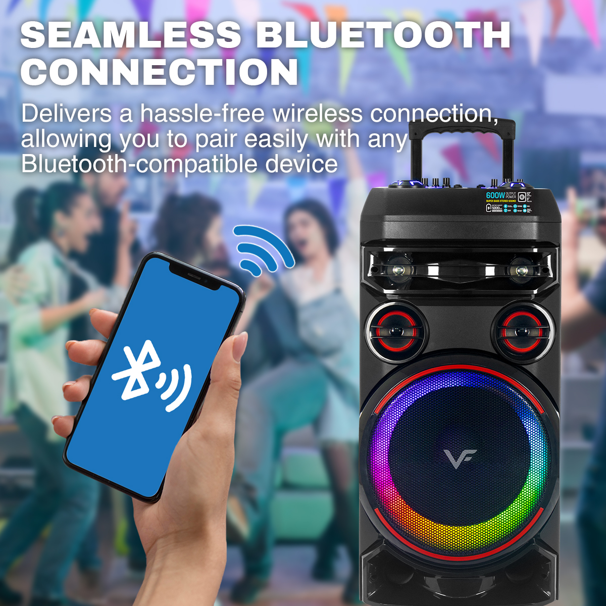 Vinnfier Tango 313 WMU MAX 600W Portable Trolley Karaoke Speaker Free 2 UHF Wireless Mic with ...