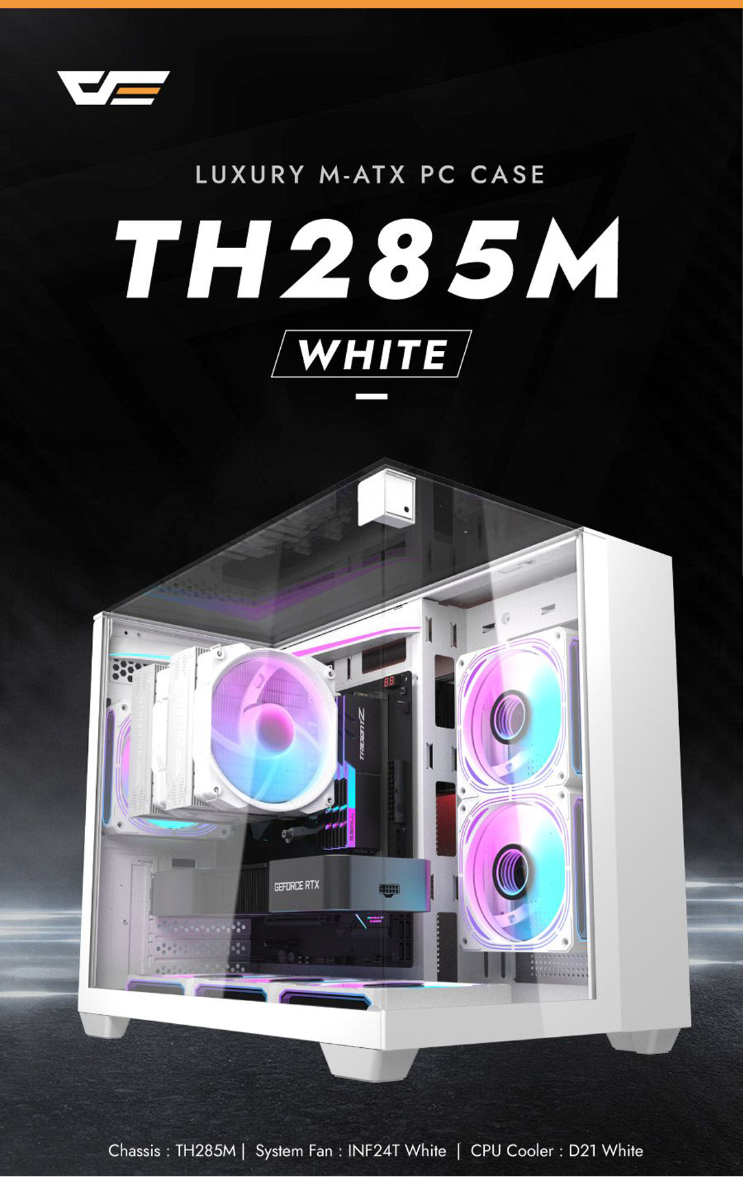 Darkflash Tempered Glass Side Panel M-ATX PC Case - Black/White TH285M ...