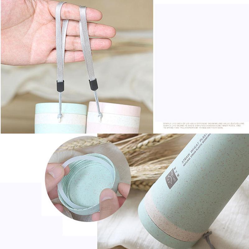 350ml Wheat Straw Portable Water Cup with Strap Drinking Water Bottle ...