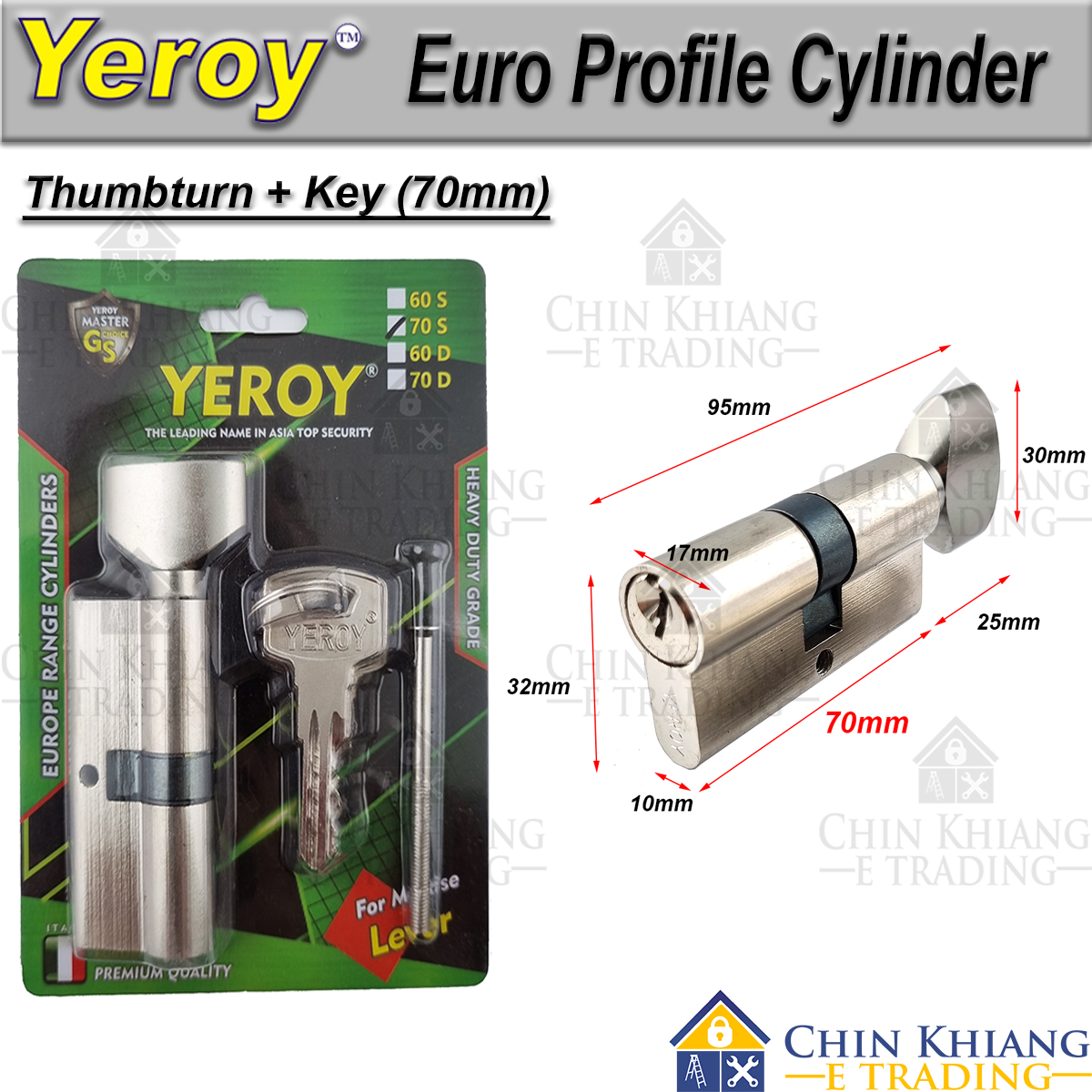 Yeroy Euro Profile Cylinder Lock Brass Single Thumbturn | Double Key ...