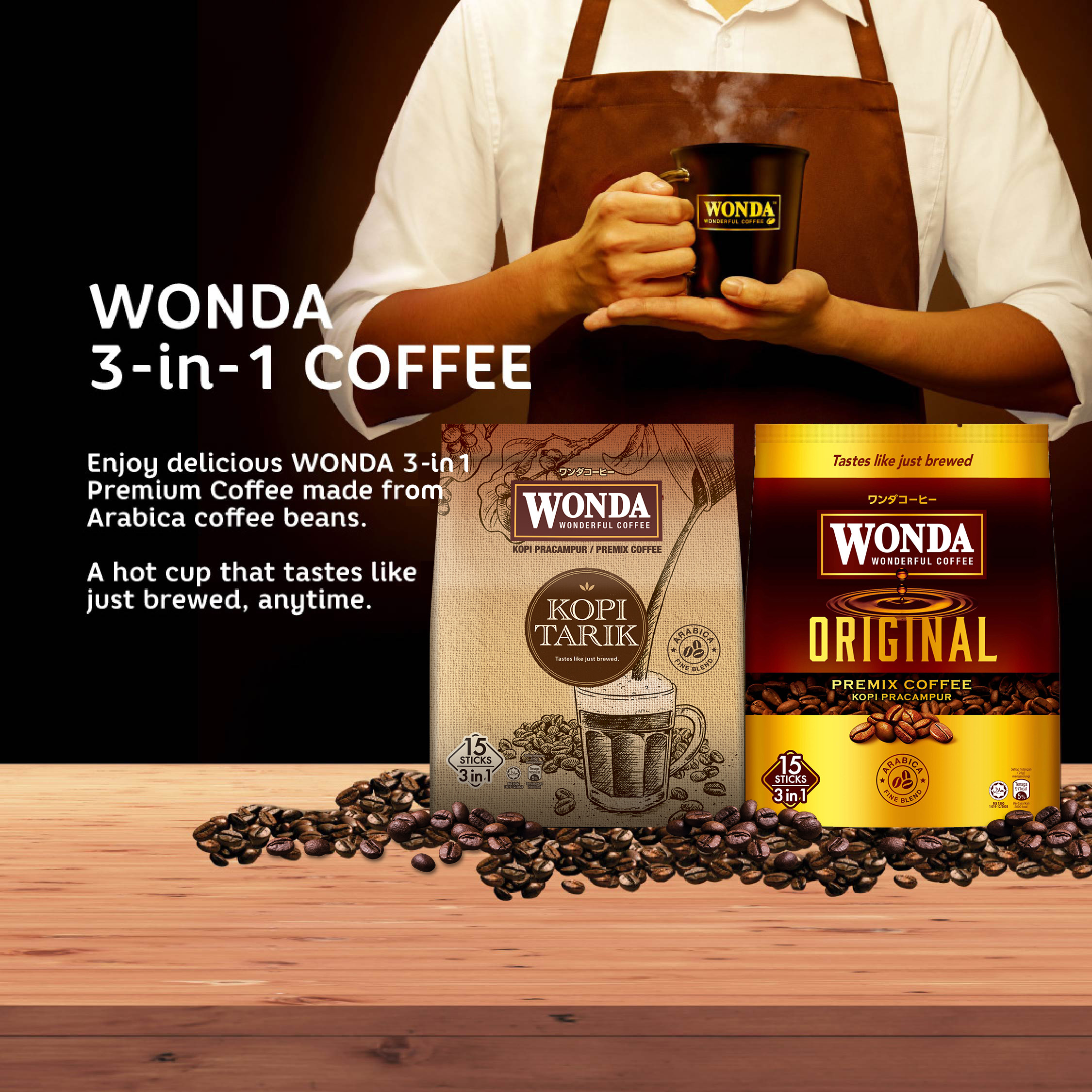 Wonda 3 In 1 Kopi Tarik (20g/18g x 15 Sachets x 1 Pack) | Shopee Singapore