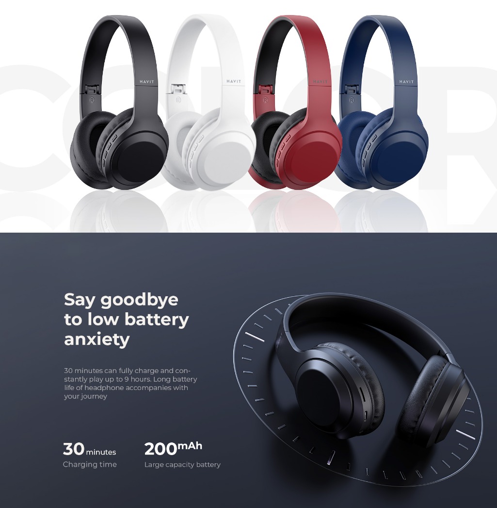 Havit H628BT BLACK Wireless Bluetooth V5.3 Headphone TF Card FM Mode ...
