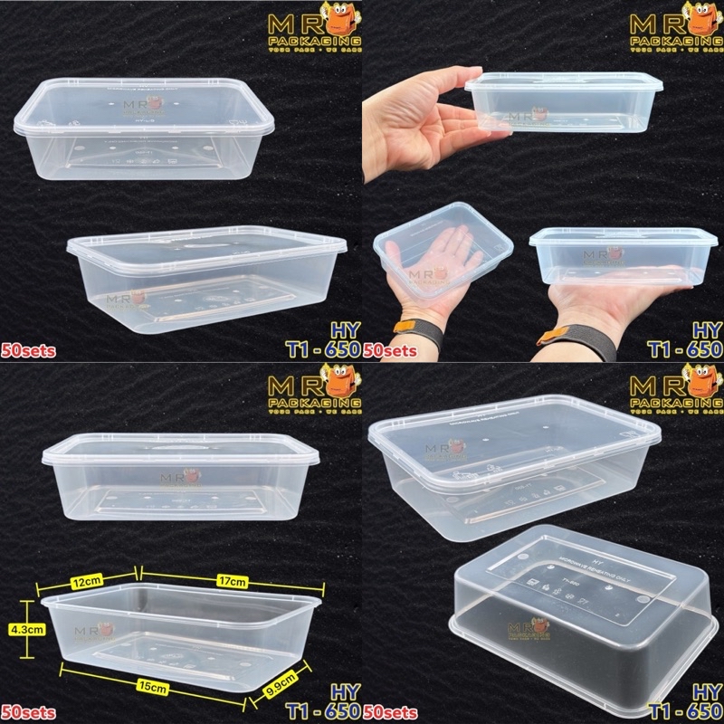 HY 500 650 750 1000 ml Rectangular PP Container & Lid ( 50sets± ) Lunch Box Disposable Box T1 ...