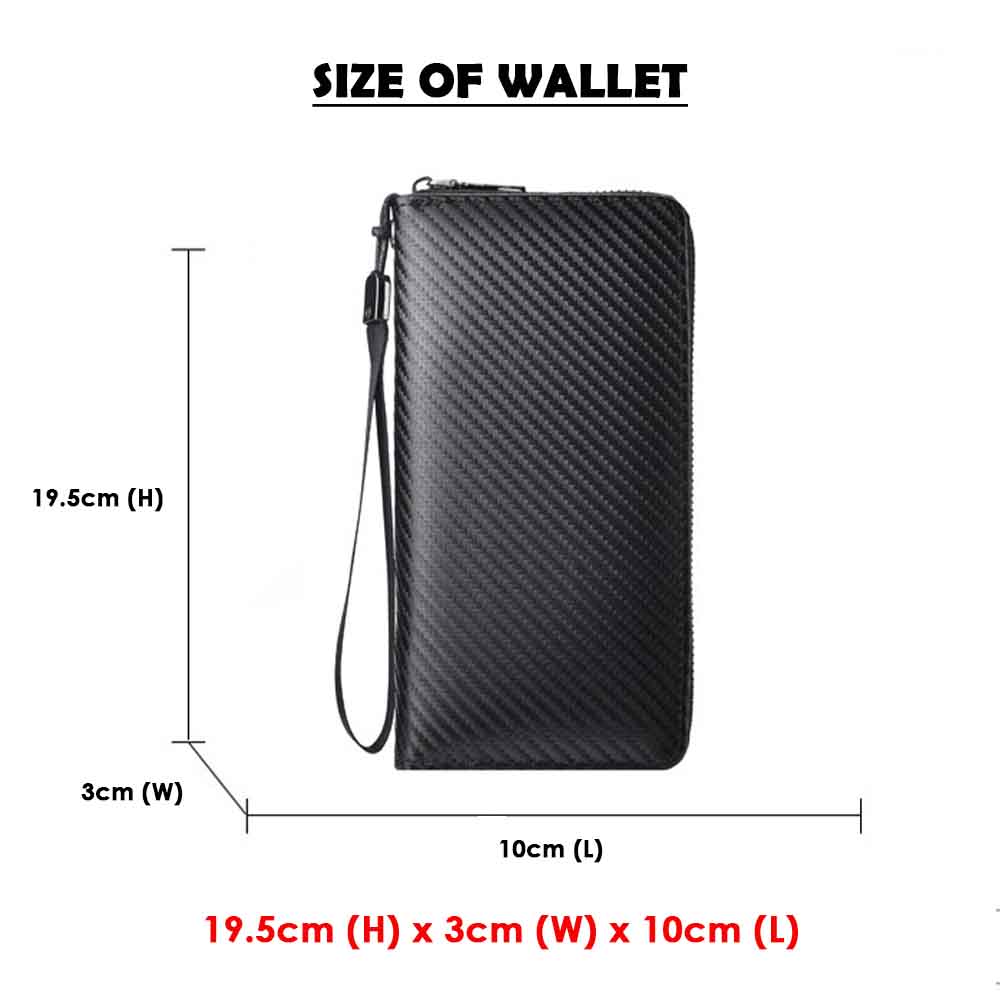 Men Zip Long Wallet with RFID Function Dompet Carbon Fiber Unisex (W ...