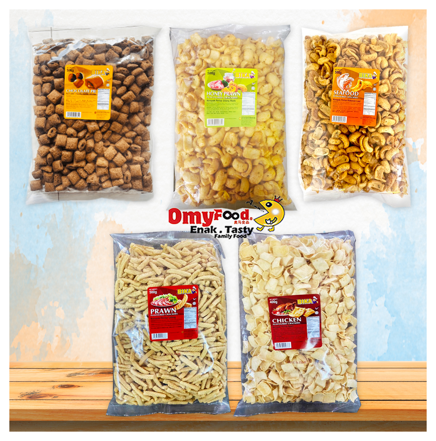 400g / 500g Bika Crackers [Prawn / Seafood / Chicken / Chocolate Pie ...