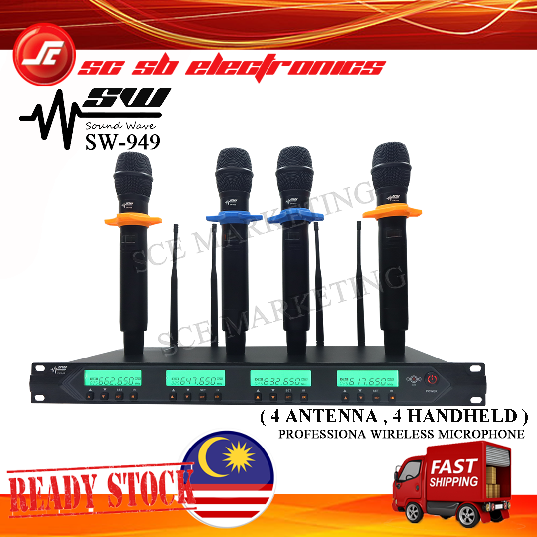 SOUNDWAVE SW-949 DIGITAL UHF 4CH PLL PROFESSIONAL UHF HANDHELD WIRELESS ...