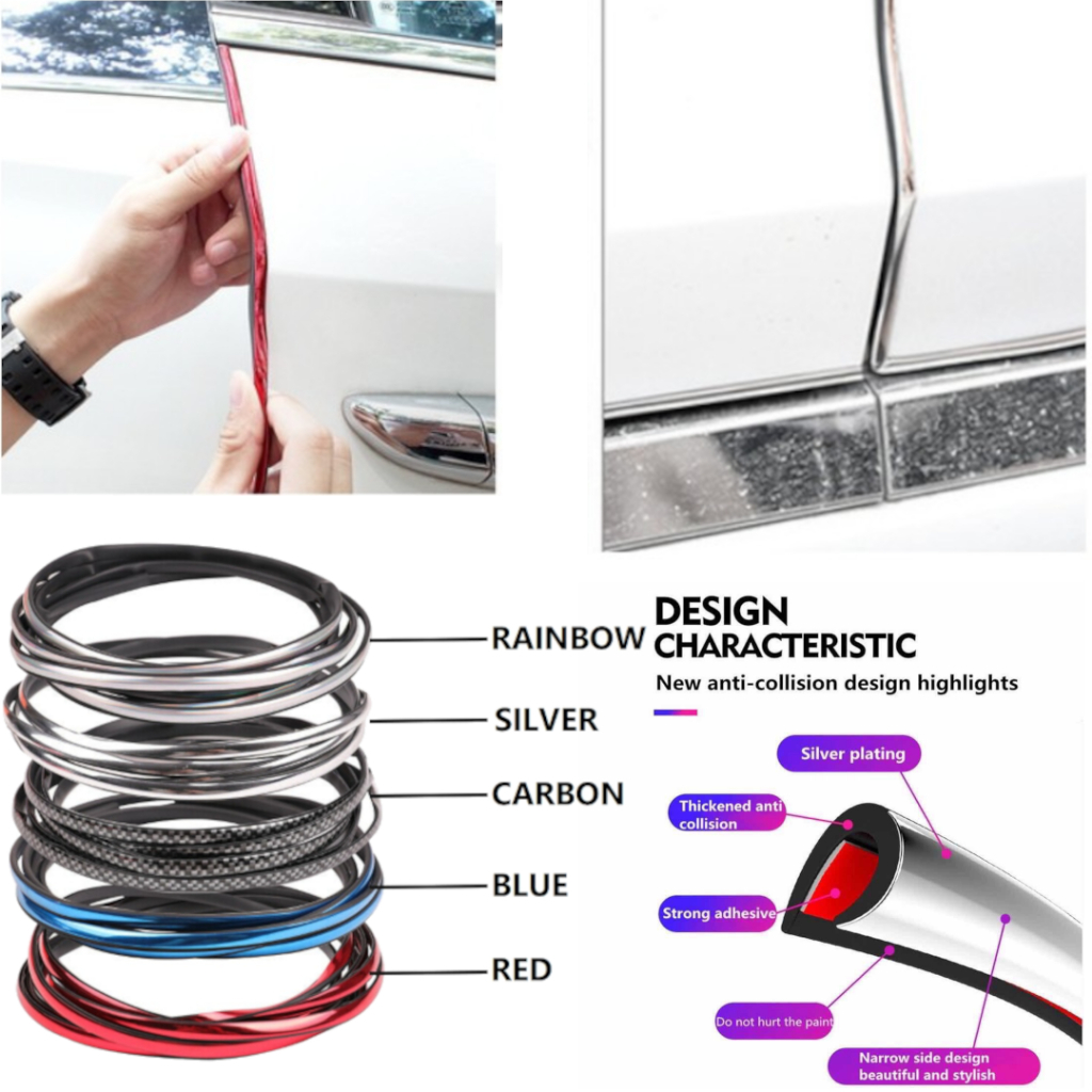 (5Meter) Car Door Edge Chrome Lining Side Moulding Rubber Strip Guard ...