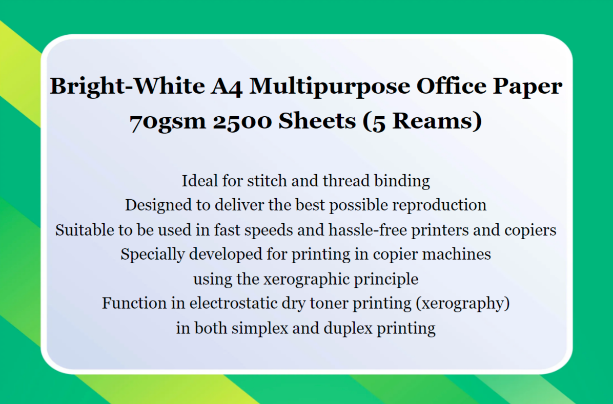 Bright-White A4 Multipurpose Office Paper 70gsm 2500 Sheets (5 Reams ...
