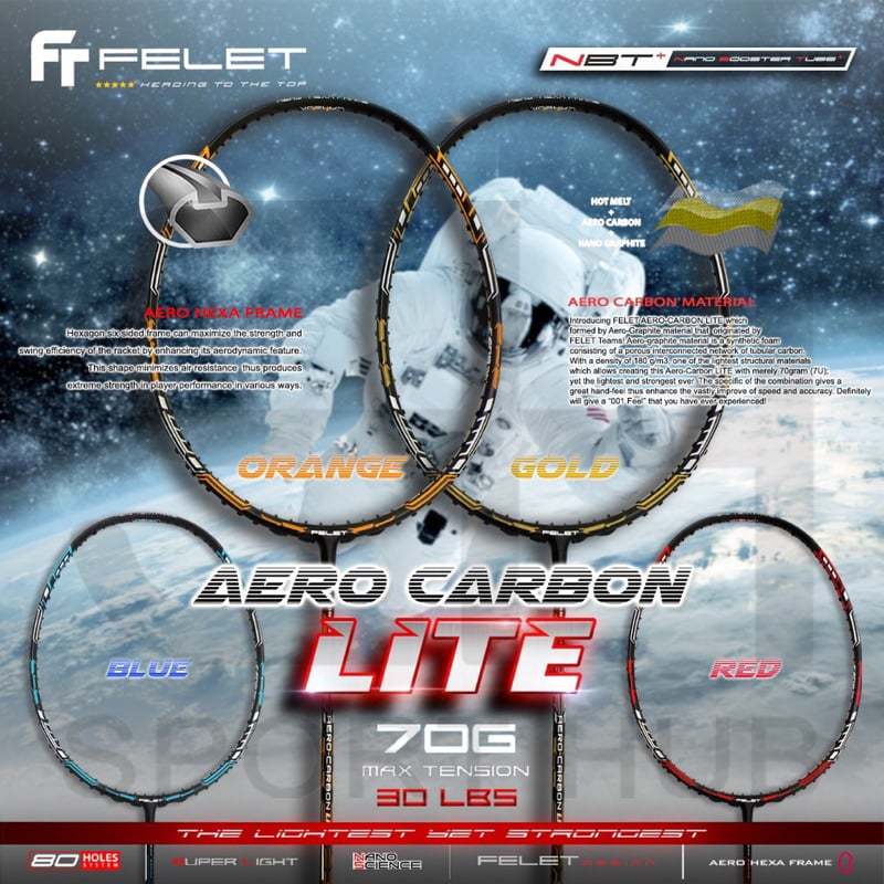 Felet Aero Carbon Lite Badminton Racquet 30Lbs ( Super Light Ultra ...