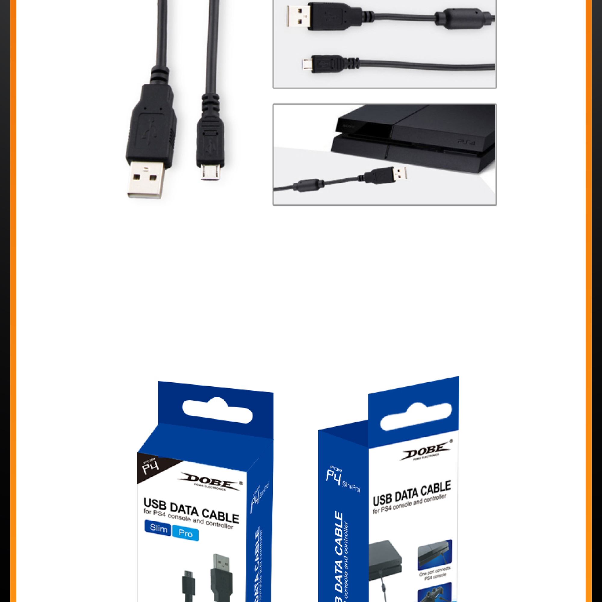 DOBE PS4 DualShock4 Controller Micro USB Charging Data Cable 2 Meter ...