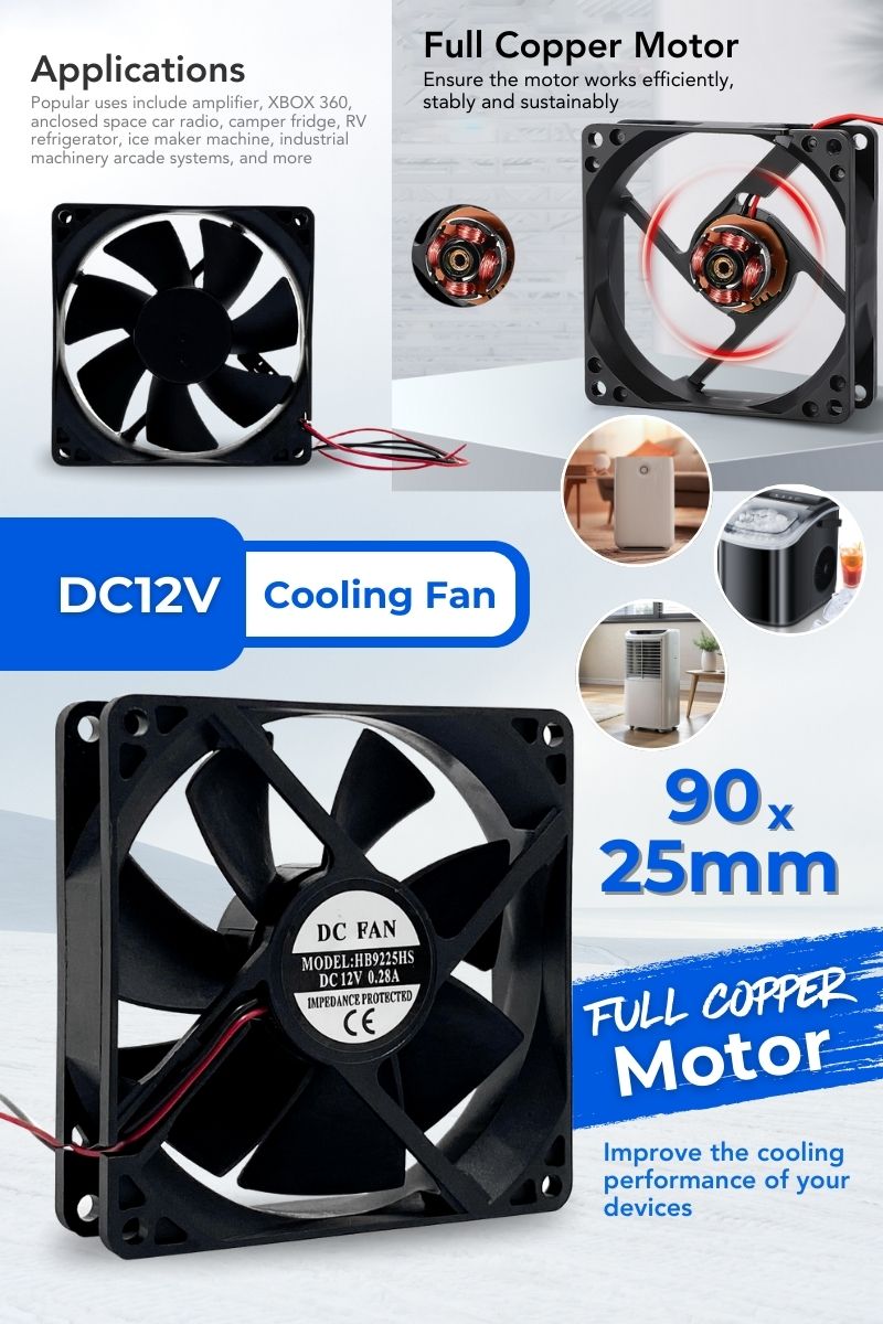 Dossy 3-1/2 INCH Fan Cooling Fan Brushless Fans CPU PC Desktop Fan Cooler 12V DC Fan Kipas DC ...