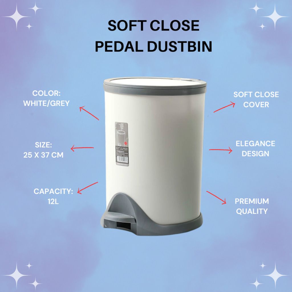 12L Premium Soft Close Pedal Dustbin / 12L Soft Close Tong Sampah ...