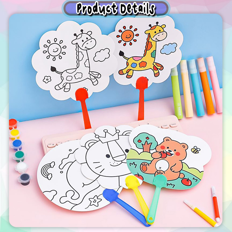 [Happy Kids] Cartoon DIY Graffiti Paper Fan Painting Fan Colouring Toy ...