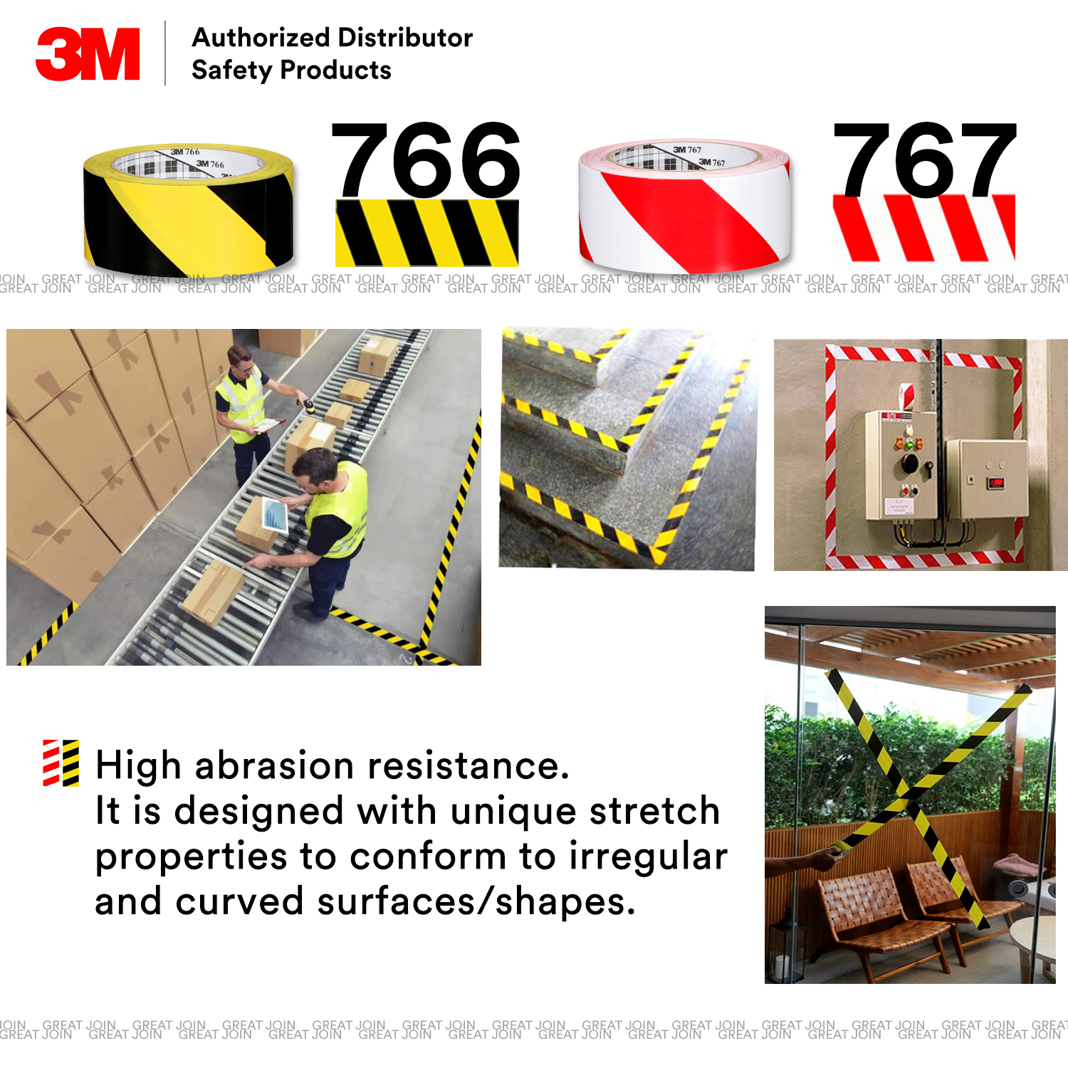 [Sell by Case 24 Rolls] 3M Vinyl Tape 766 Black & Yellow Stripe Hazard ...