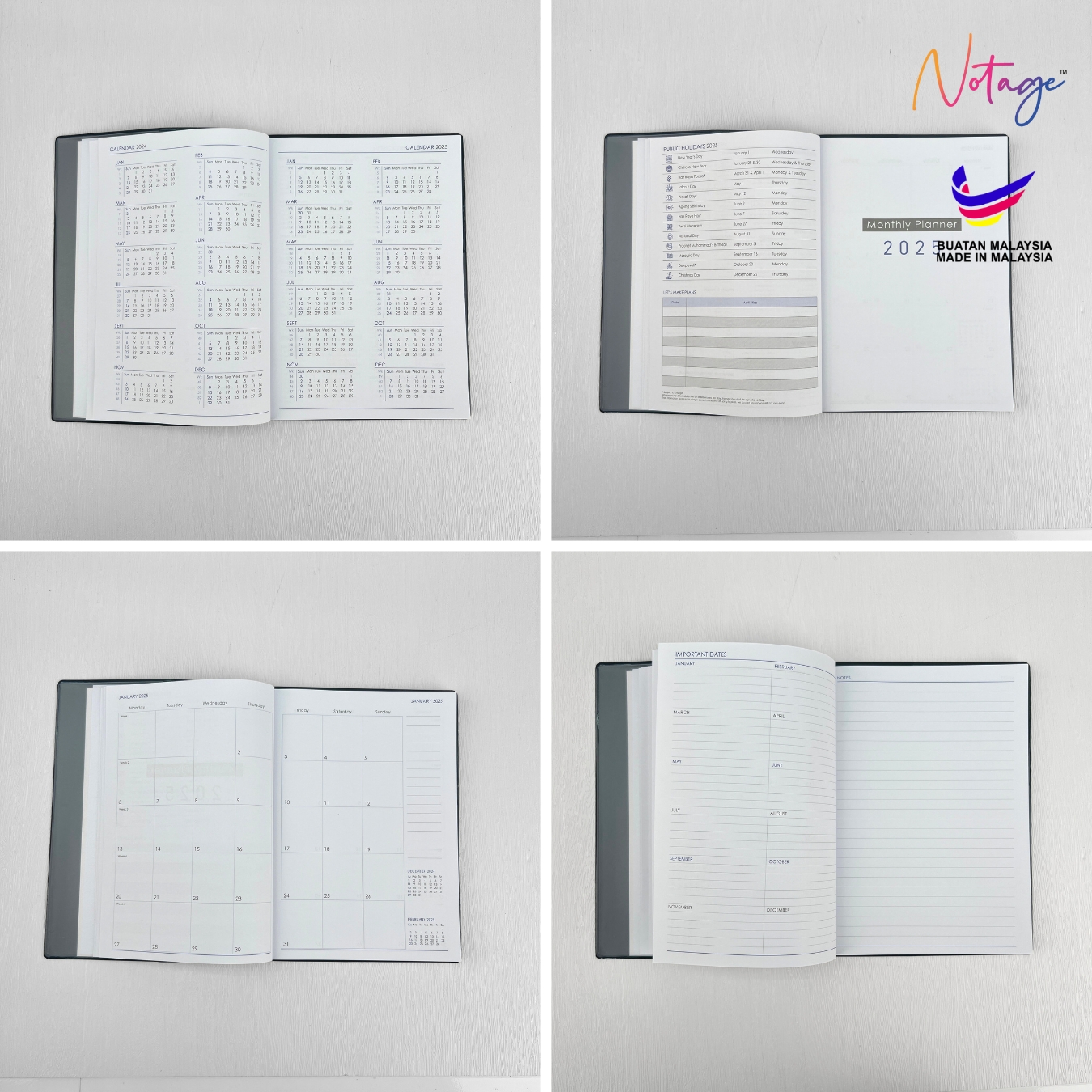 Personal/Office Notebook A5 Monthly 2025 Planner Calendar Quality PVC ...