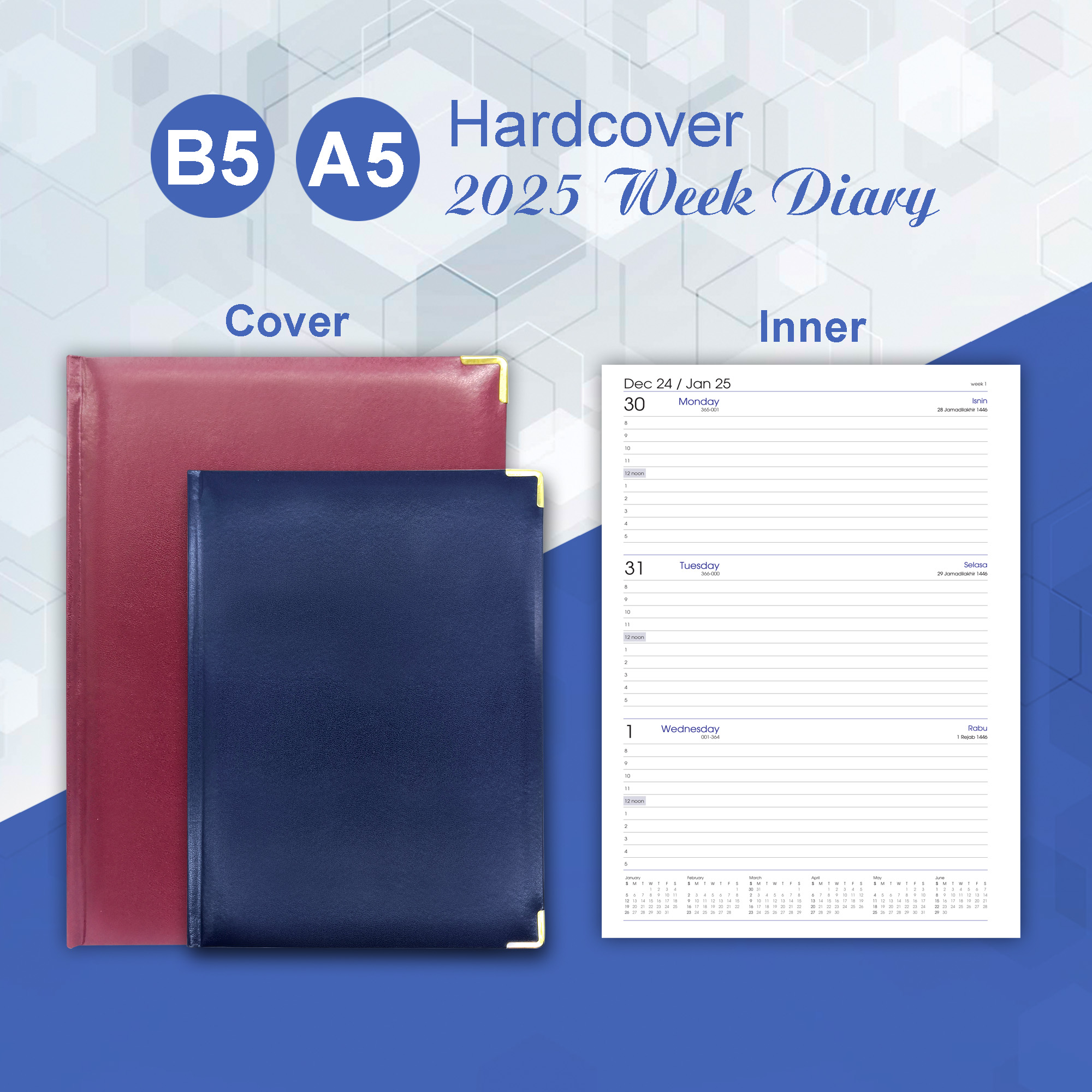 2025 A5 B5 Week To View Planner Diary Notebook Padded Front and ...