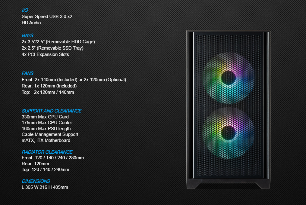 TECWARE NEO M2 OMNI TG ARGB M-ATX PC CASE - 3 ARGB FANS INCLUDED ...