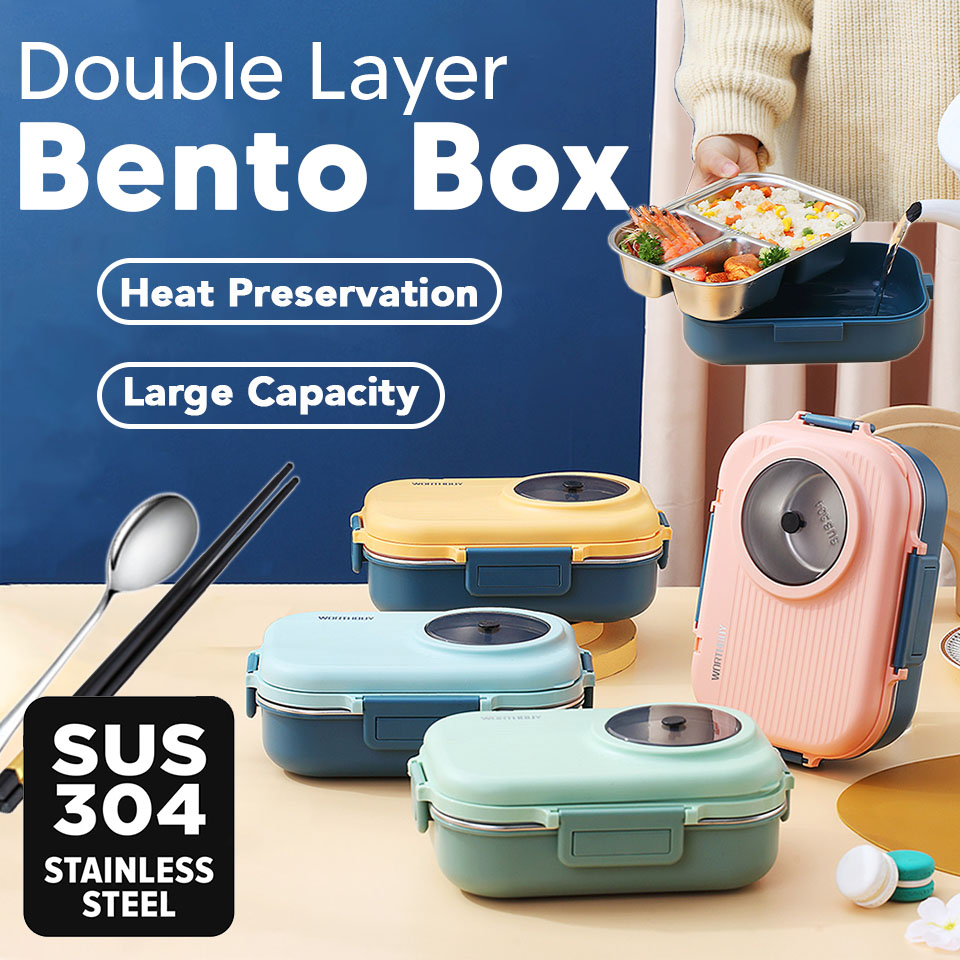 304 Stainless Steel Lunch Box with Phone Holder Food Keep Warm Bento ...