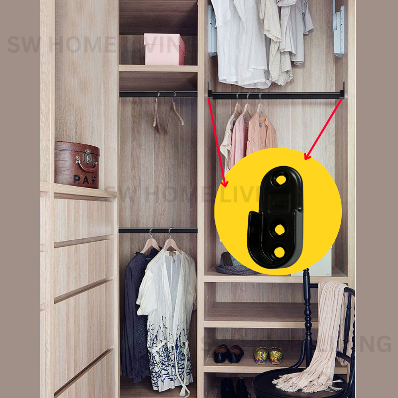 SW hook almari baju oval bracket Tube Support wardrobe rod holder ...
