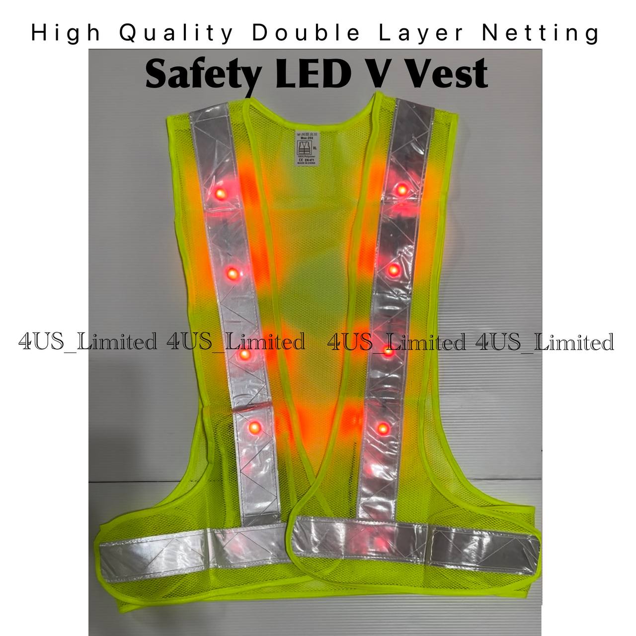 SAFETY LED VEST V NETTING WITH REFLECTOR | REFLECTIVE SECURITY VEST | NIGHT CYCLING RUNNING ...