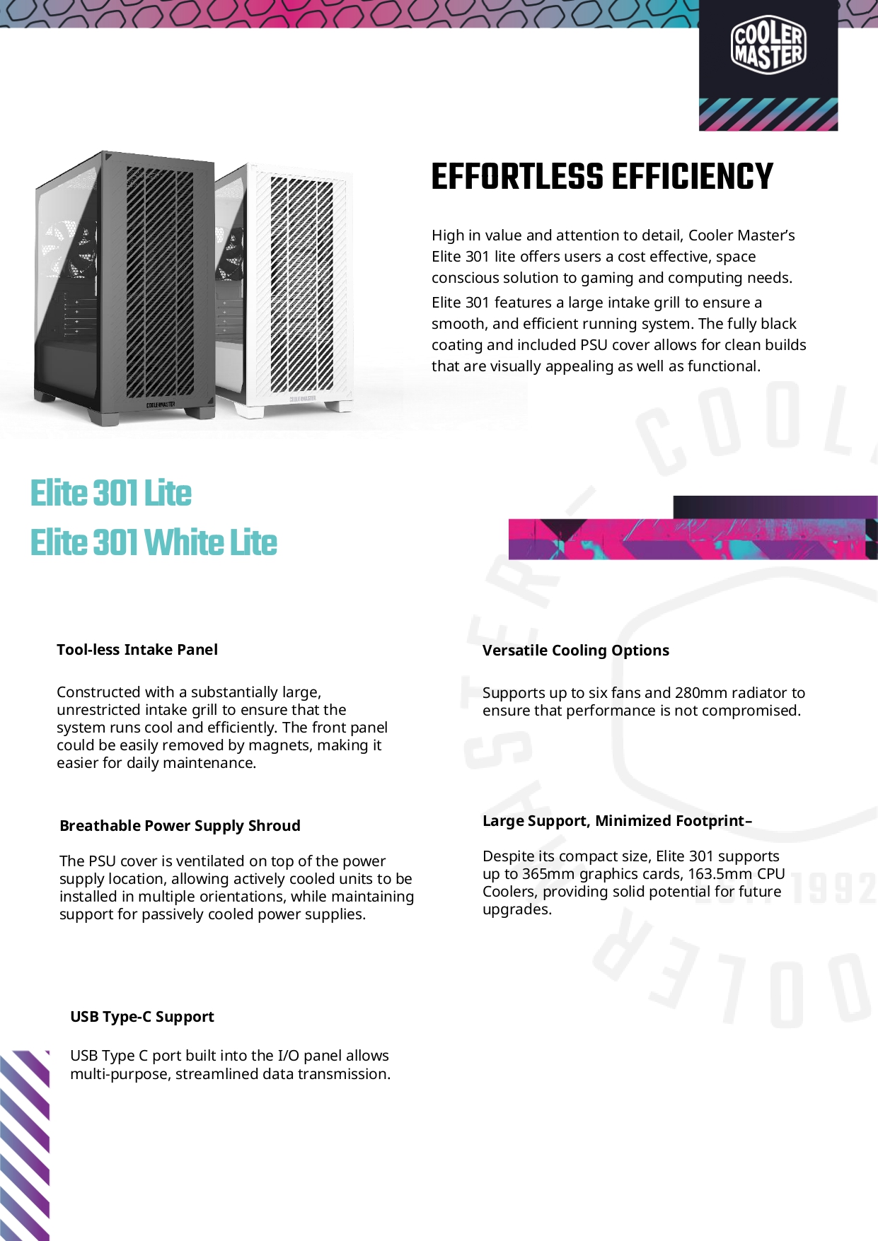 COOLER MASTER ELITE 301 LITE M-ATX PC CASE / CASING - BLACK / WHITE ...